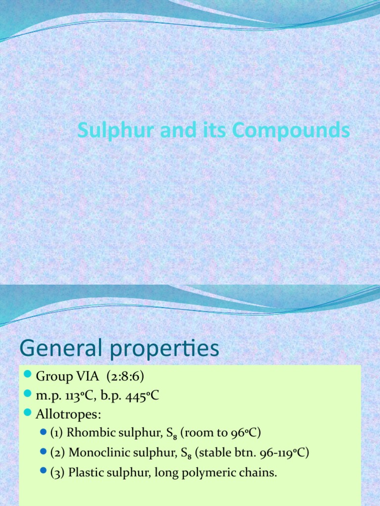 Overview of Sulphur and Its Compounds | PDF | Sulfuric Acid | Sulfur ...