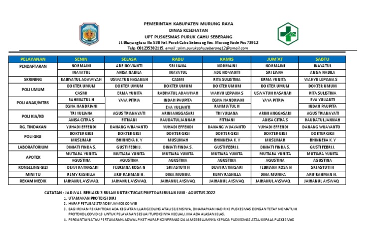 Jadwal Jaga Puskesmas Jun-Agus 22 | PDF
