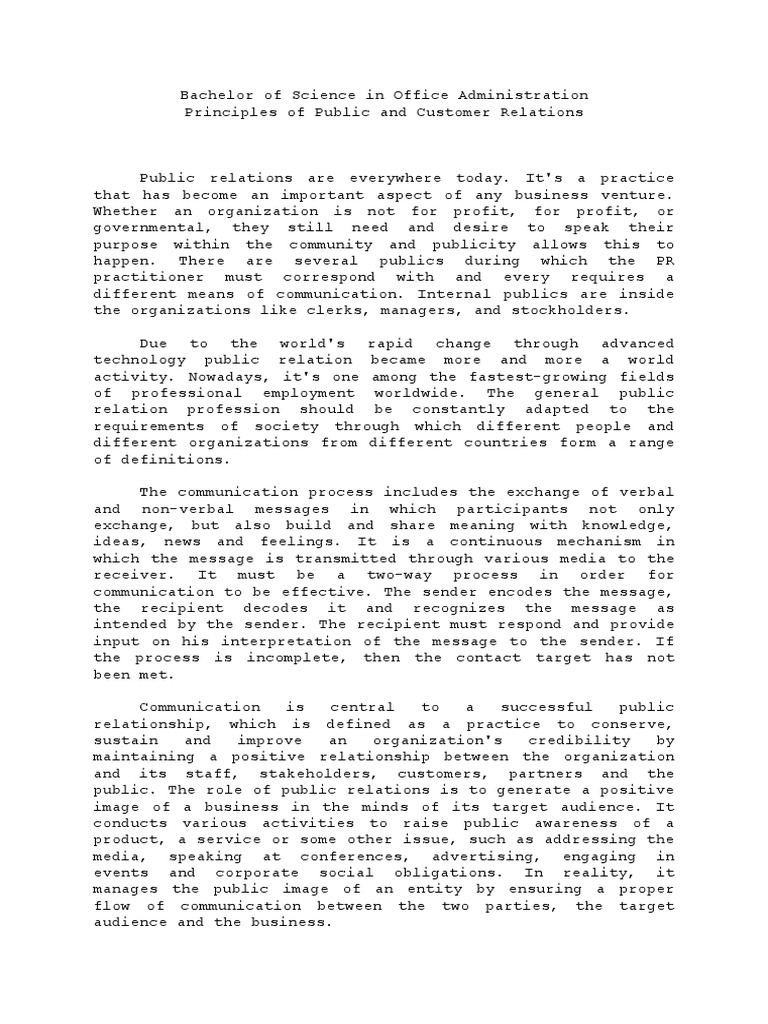 Principles of Public and Customer Relations | PDF | Public Relations ...