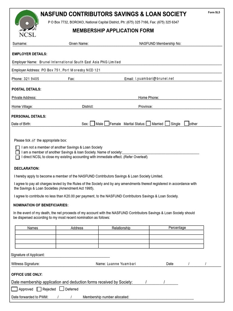 NASFUND Membership Application Form | PDF | Government Finances | Taxes