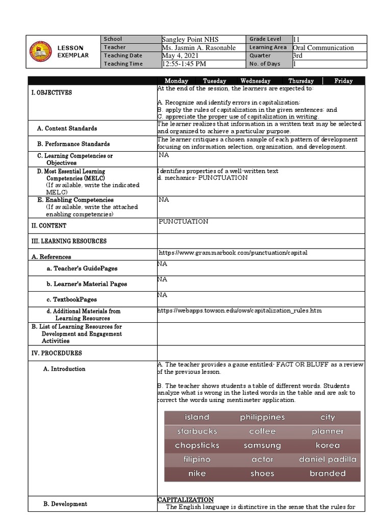 Reading and Writing Lesson Exemplar | PDF | Learning | Teachers