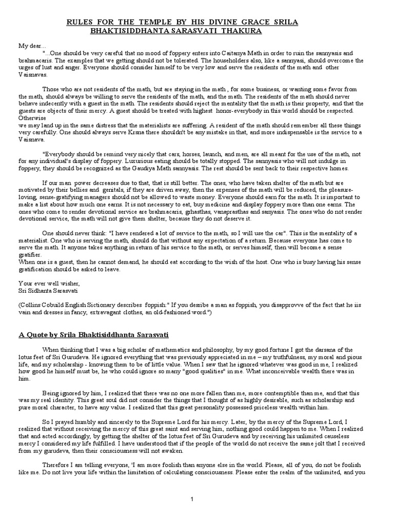 Rules For The Temple by His Divine Grace Srila Bhaktisiddhanta ...