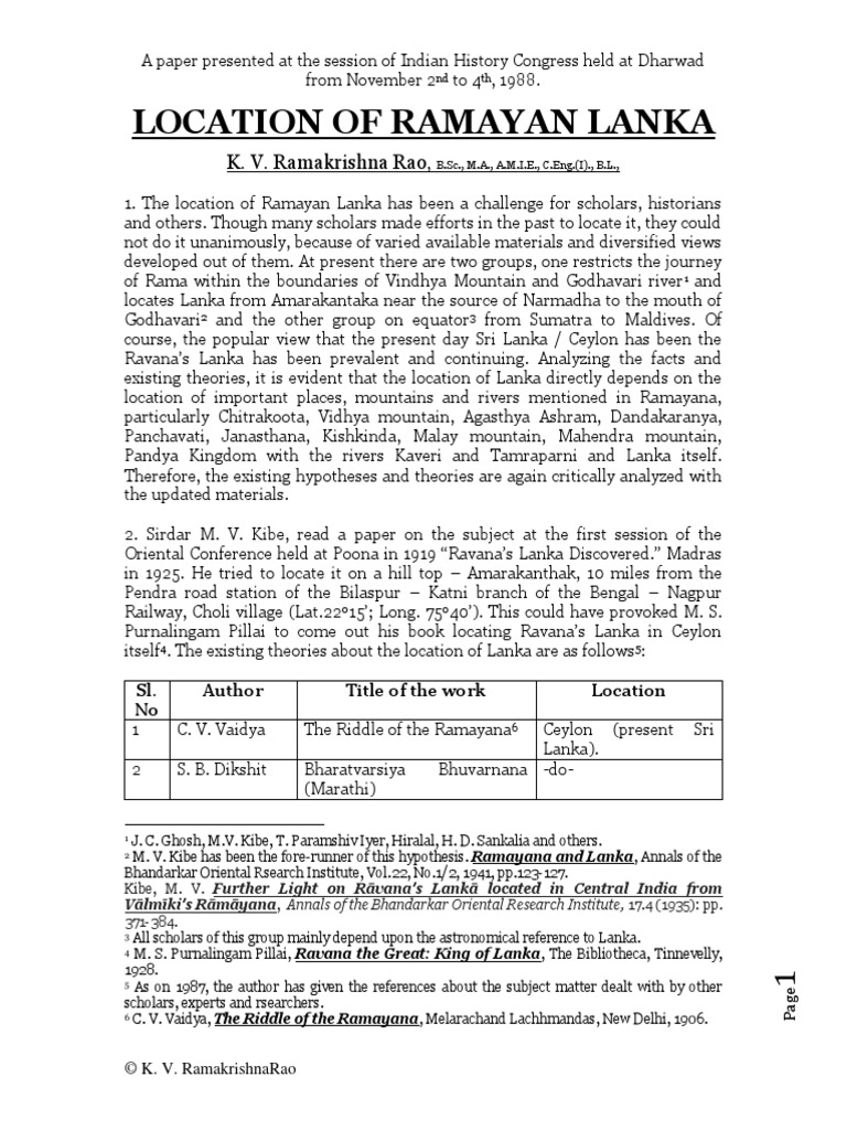 Location of Ramayan Lanka, K. V. Ramakrishna Rao | PDF | Sita | Hindu ...