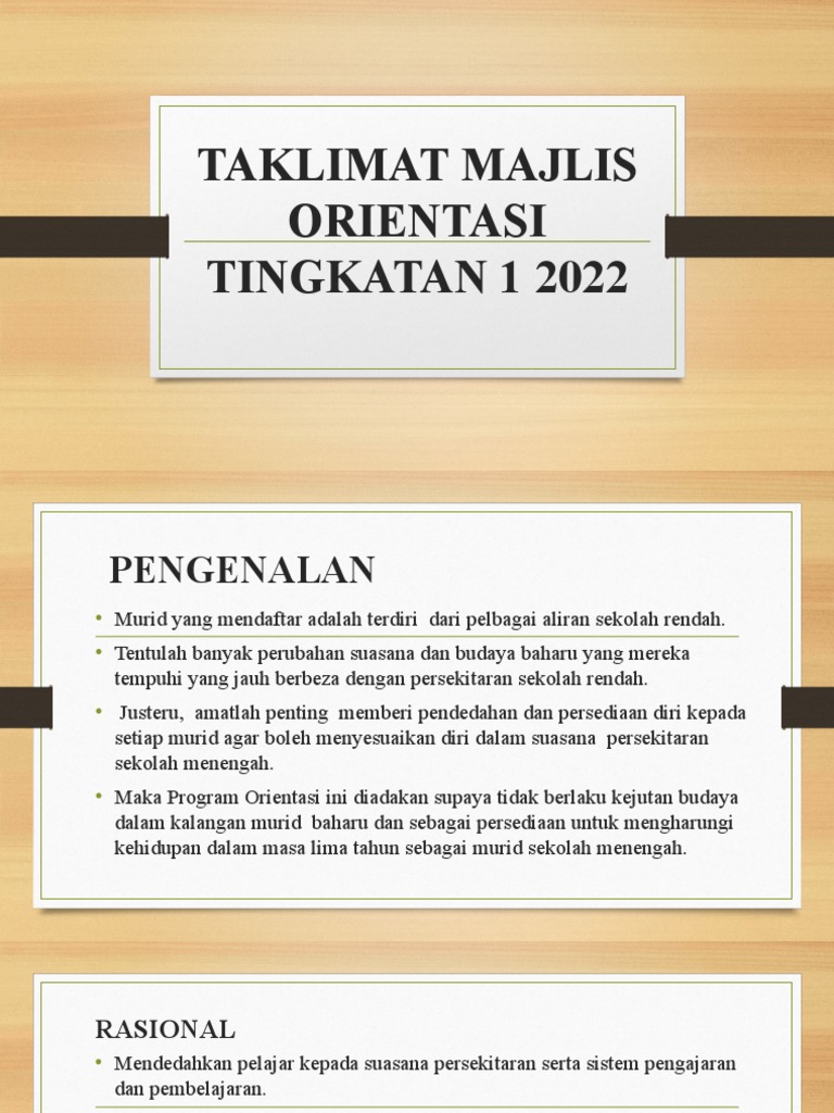 TAKLIMAT MAJLIS ORIENTASI TINGKATAN 1 2022-Latest | PDF