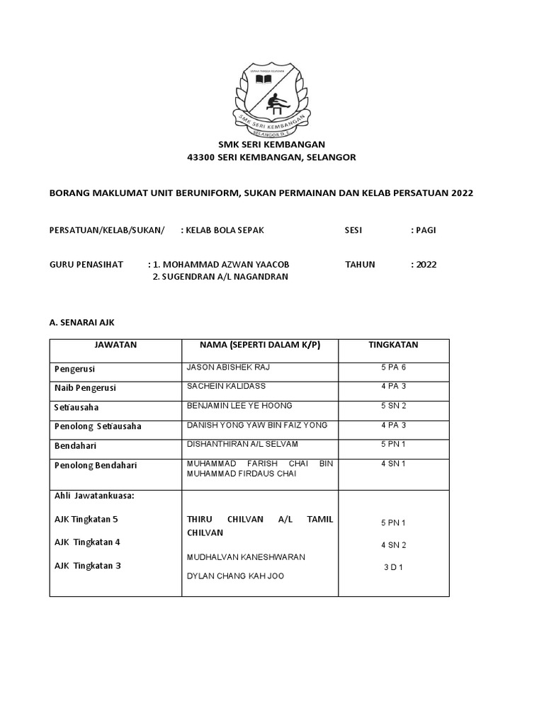 Format Senarai Ajk 2022 | PDF