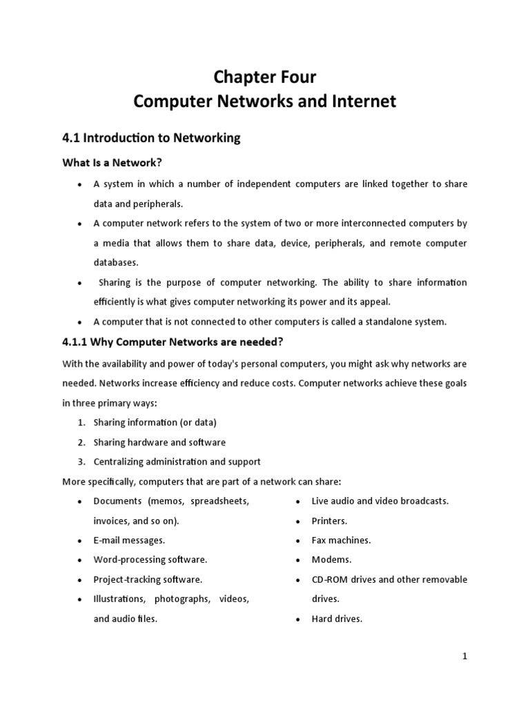 Chapter Four Computer Networks and Internet: 4.1 Introduction To ...
