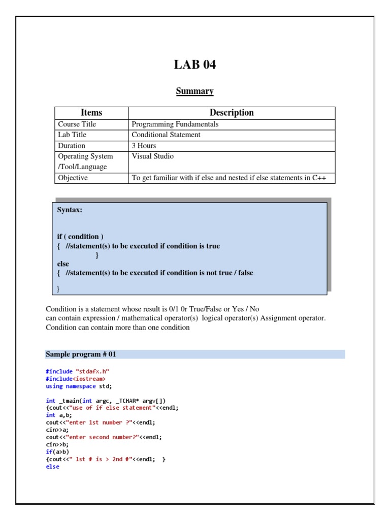 Programming Lab Conditional Statements Pdf Integer Computer 2568