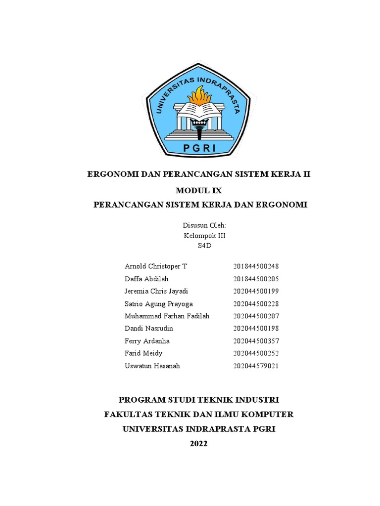 COVER MODUL IX Perancangan Sistem Kerja Dan Ergonomi | PDF | Seni | Komputer
