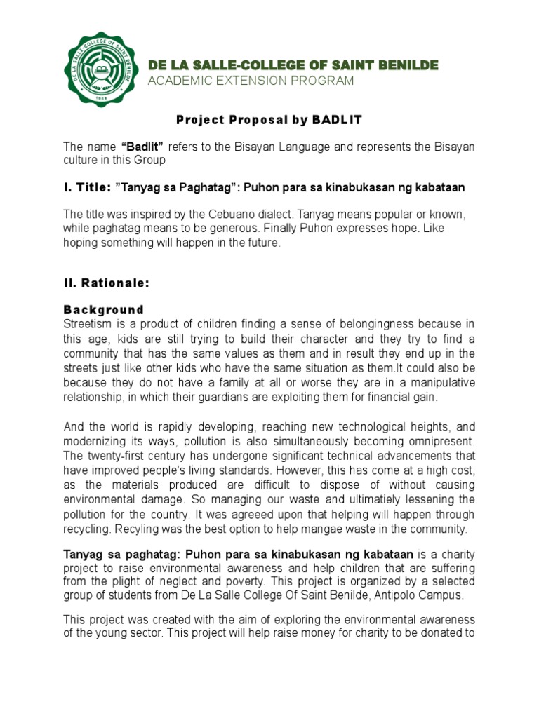NSTP02 - Project-Proposal: "Tanyag Sa Paghatag: Puhon para Sa Kinabukasan NG Kabataan" by BADLIT ...