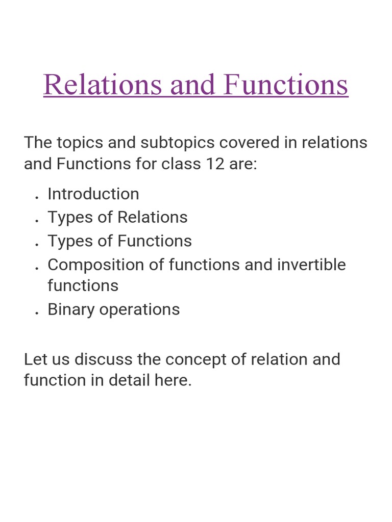 Relations and Functions | PDF | Function (Mathematics) | Set (Mathematics)