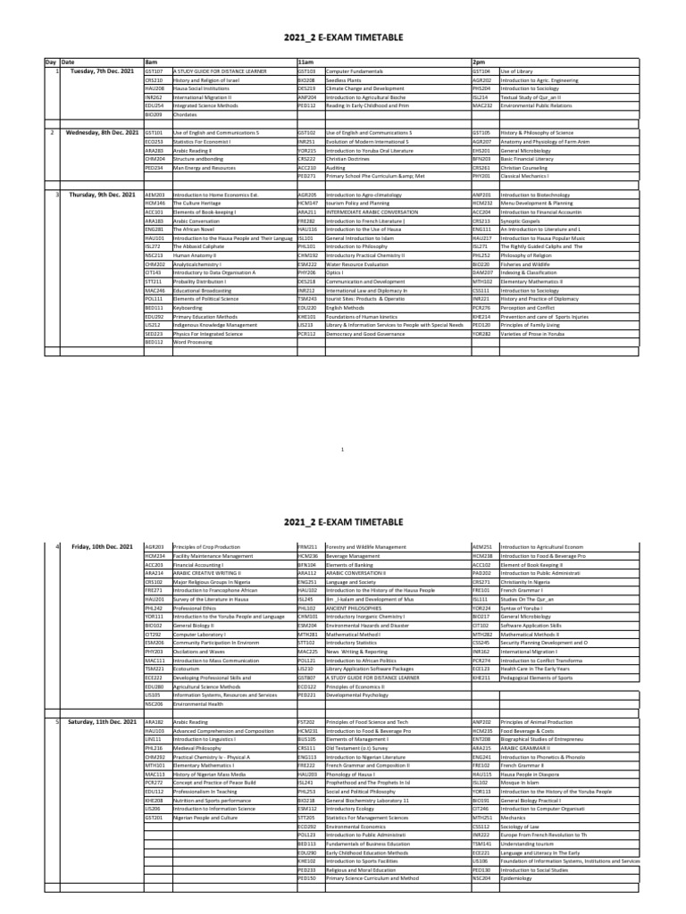 2021_2 EEXAMS TIMETABLE | PDF | Science | Sociology