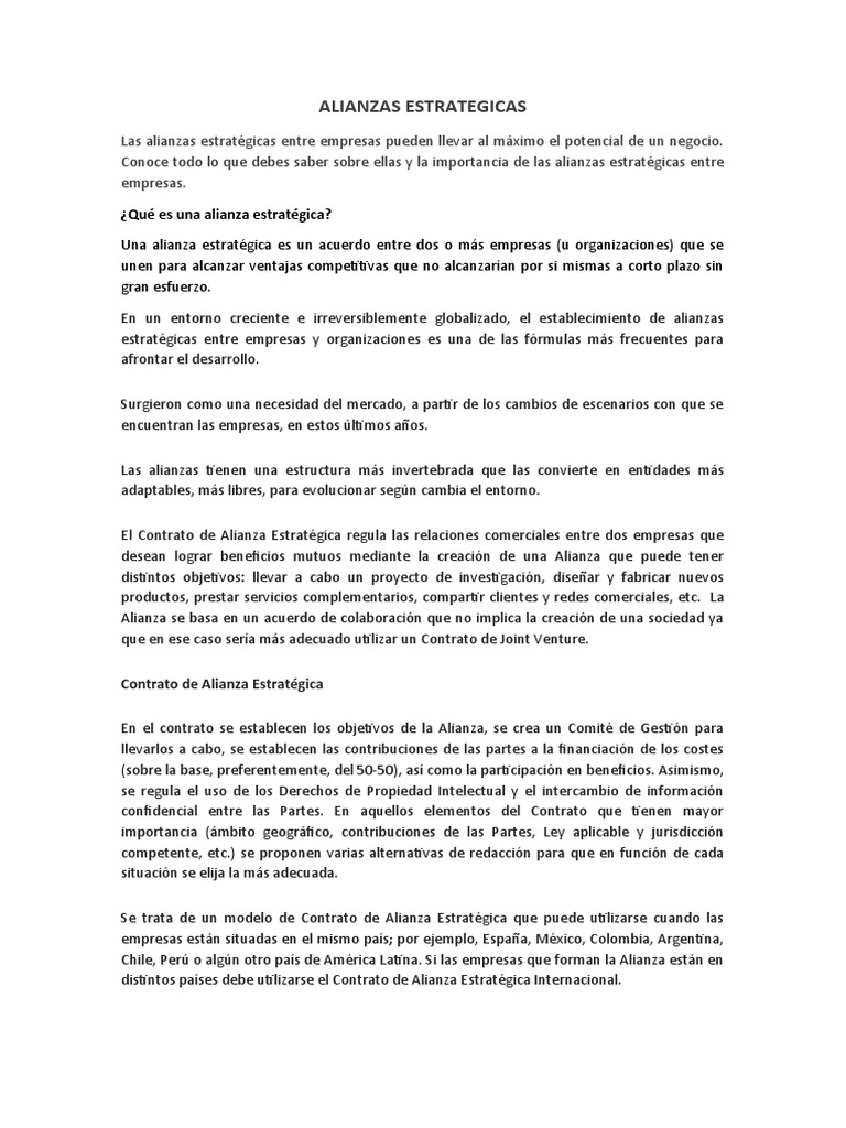 Alianzas Estratégicas: Ventajas y Tipos | PDF | Proyecto conjunto ...