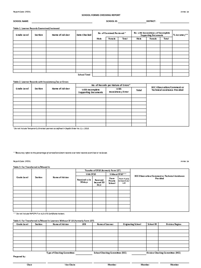 School Forms Checking Report TEMPLATE | PDF