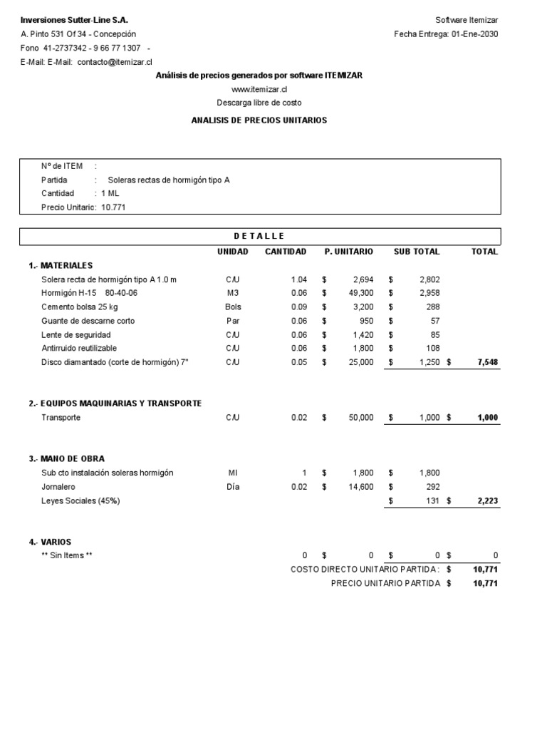 APU - Soleras Rectas de Hormigón Tipo A | PDF | Hormigón | Material ...