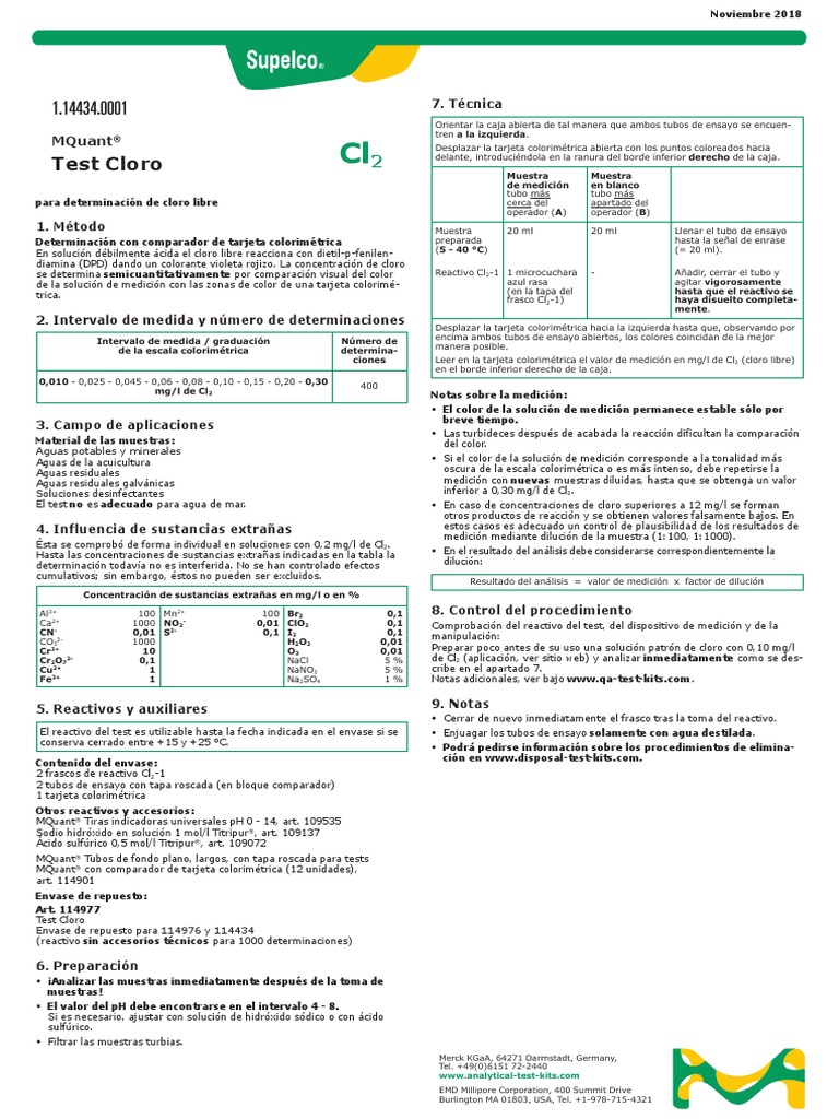 Test Cloro: Mquant | PDF | Sustancias químicas | Ciencias fisicas