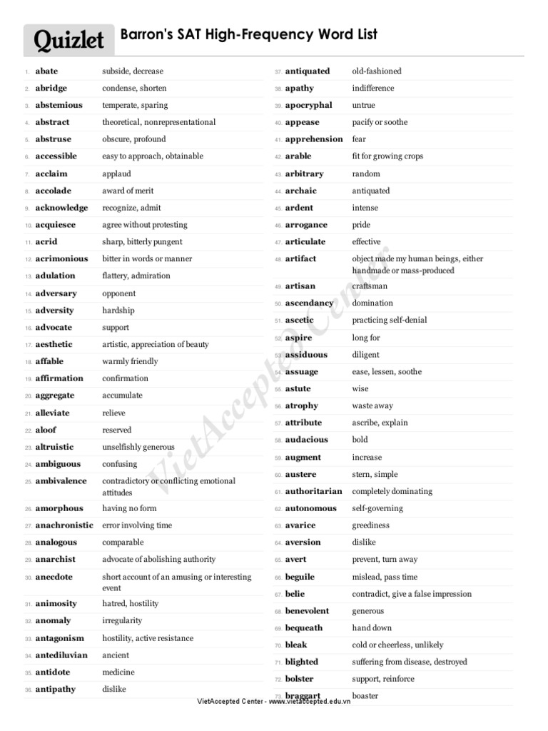 Vietaccepted Center: Barron'S Sat High-Frequency Word List | PDF ...