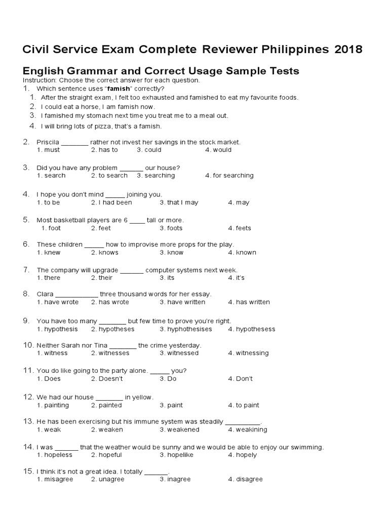Civil Service Exam Complete Reviewer Philippines 2018 To Print | PDF ...