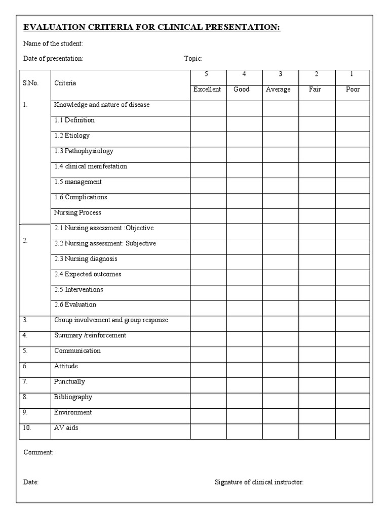 Evaluation Criteria For Clinical Presentation | PDF
