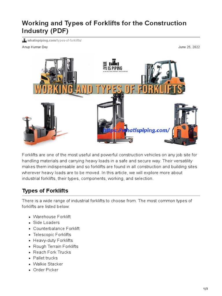 Working and Types of Forklifts For The Construction Industry | PDF ...
