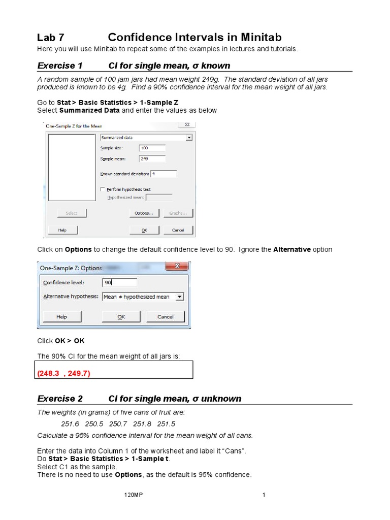 Lab7 CIs in Minitab - Complete | Download Free PDF | Standard Deviation ...
