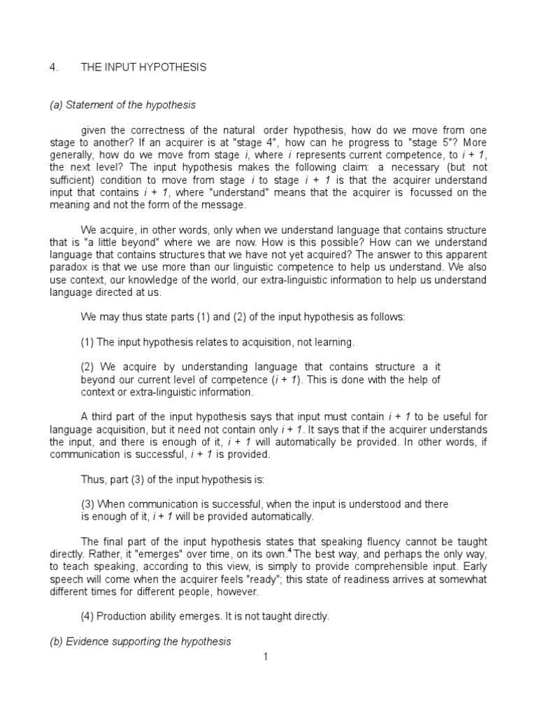 1-Krashen INPUT HYPOTHESIS | PDF | Second Language Acquisition ...