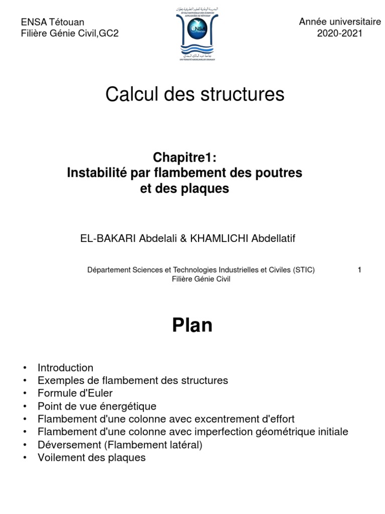 Calcul Des Structures - Chapitre1 - 2020 - 2021 | PDF | Flambage | Pont