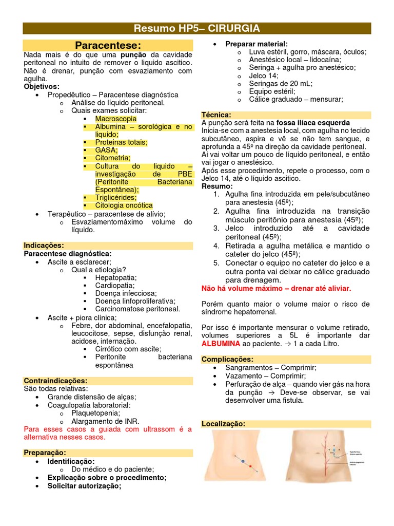 Análise do líquido ascítico: objetivos, técnica e complicações da ...