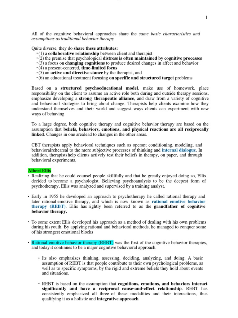 Unit 2 C & D - CT, CBT, REBT | Download Free PDF | Rational Emotive Behavior Therapy | Psychotherapy