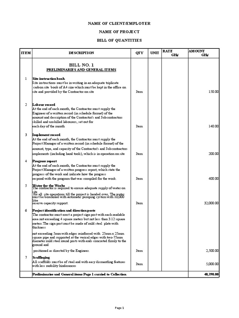 Bill of Quantities for Building Project | PDF | Stairs | Concrete