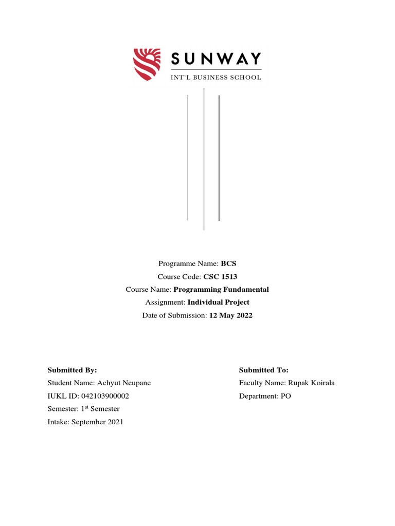 Csc 1513 Programming Fundamental Individual Project Pdf Array Data Type Array Data Structure