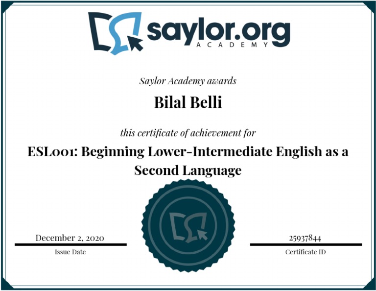 Saylor Academy Lower-Intermediate ESL Certificate | PDF