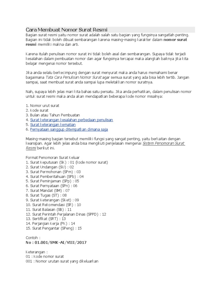 Panduan Penulisan Nomor Surat Resmi | PDF | Karier & Perkembangan