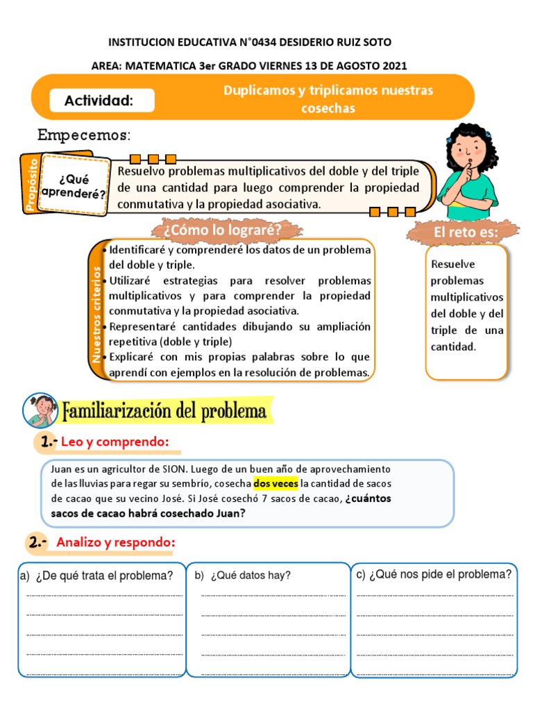 Matematica 3er Grado (13 de Agosto) | PDF | Multiplicación