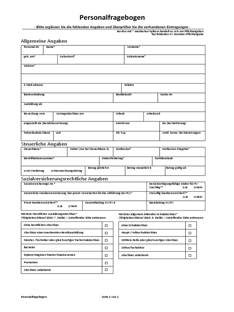 Personalfragebogen Normal | PDF