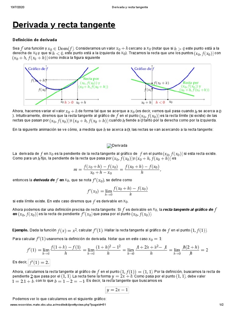 Derivada y Recta Tangente | PDF | Derivado | Tangente