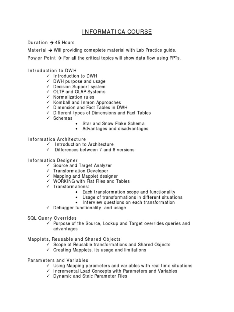 Informatica - Course | PDF | Data Warehouse | Software Development