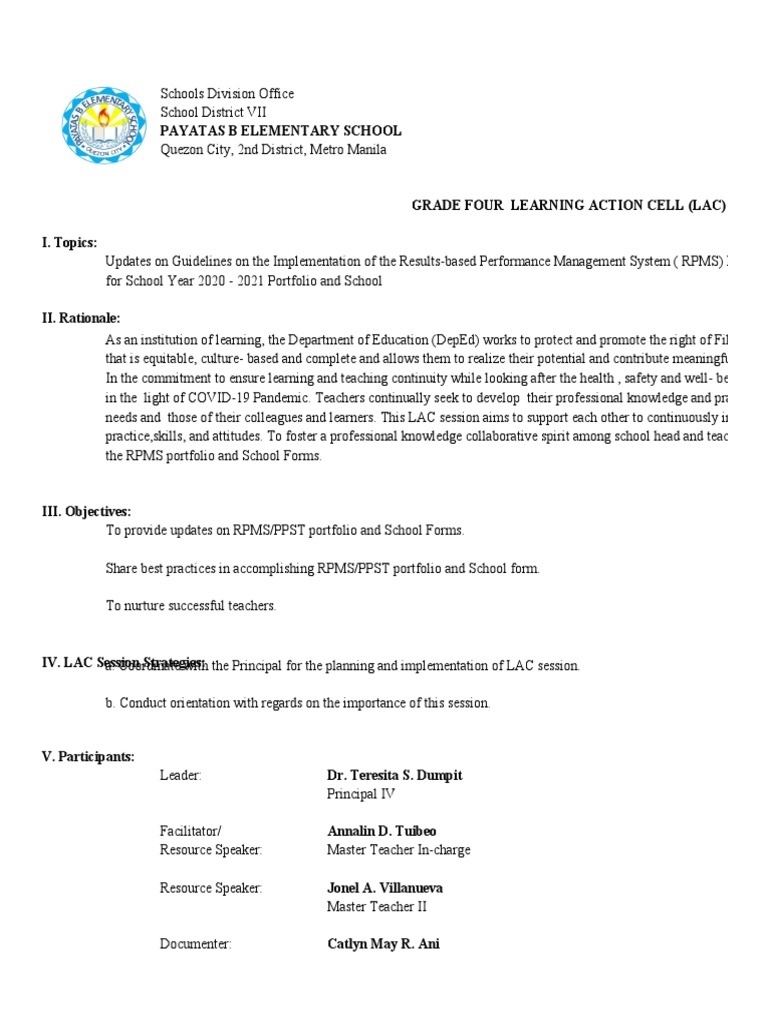 Rpms Lac Session Planning | PDF | Teachers | Learning
