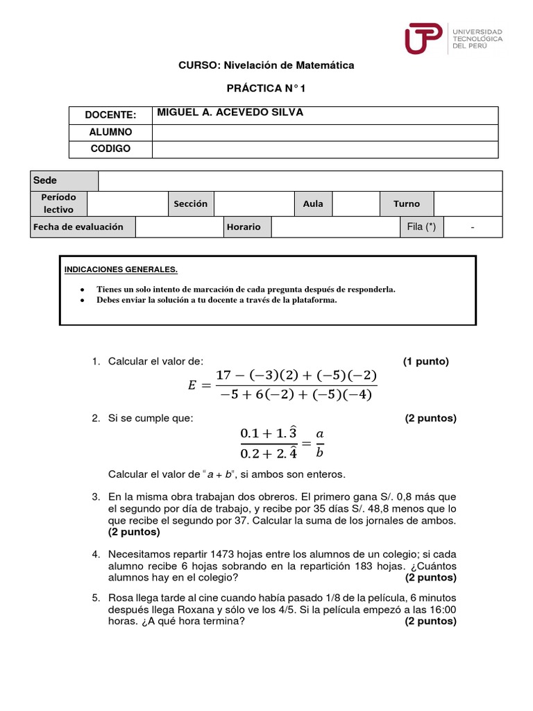 Practica (PC1) Pau Nivelacion Matematica | PDF