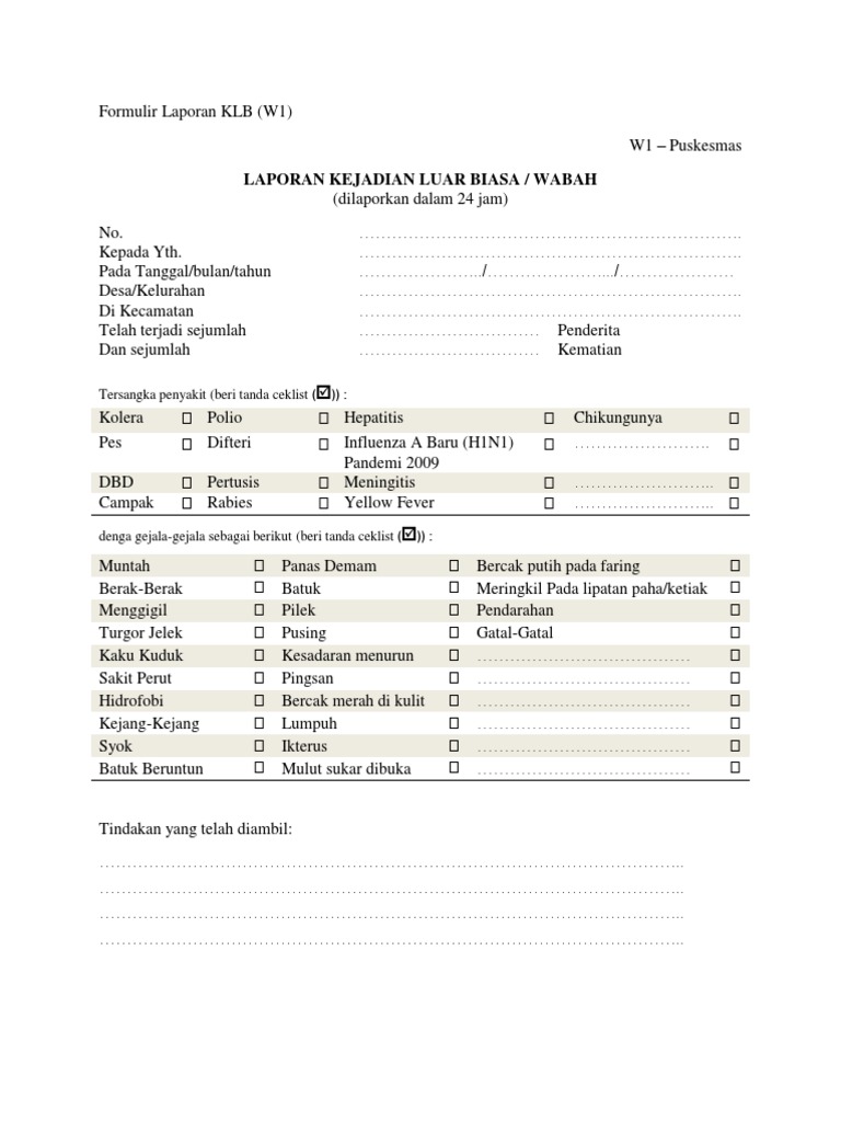 Formulir W1 Laporan KLB | PDF