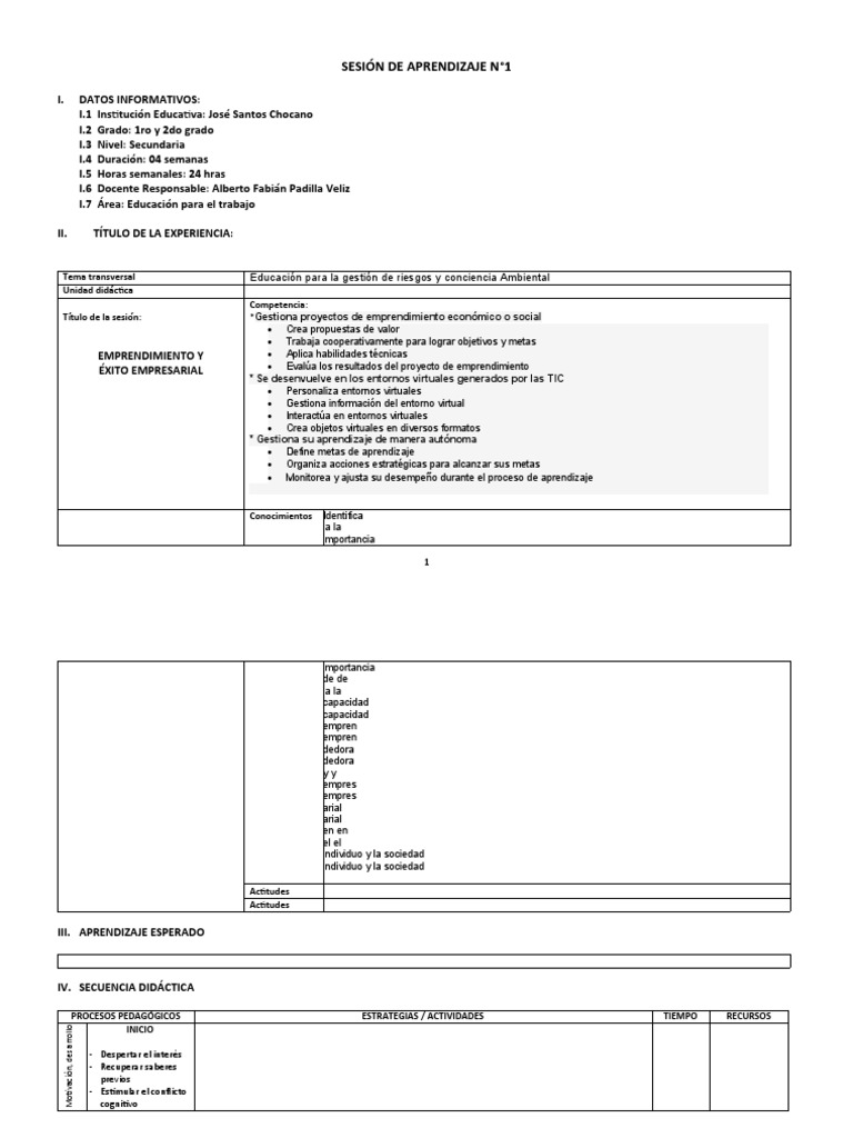 Formato Sesion de Aprendizaje Secundaria | PDF | Evaluación | Aprendizaje Formato Sesion de Aprendizaje Secundaria | PDF | Evaluación | Aprendizaje