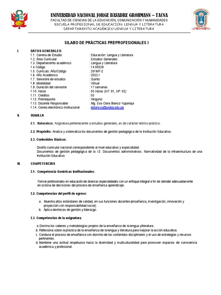 Silabo - Practica Preprofesional I (Leli - I) | Descargar gratis PDF ...