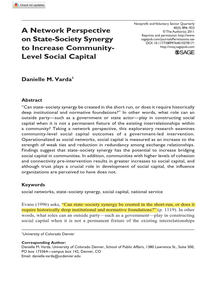A NEtwork Perspective On State Society Synergy To Increase Community ...