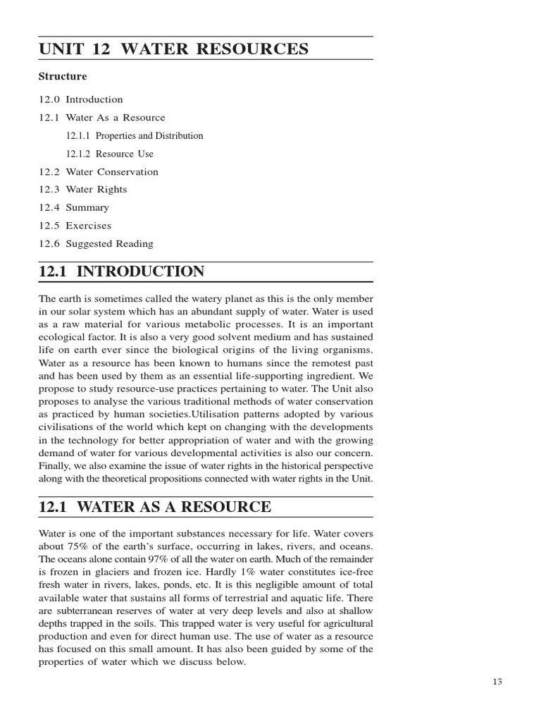 Unit 12 Water Resources: Structure | PDF | Water | Water Cycle