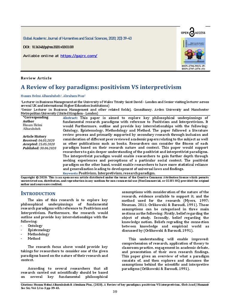 A Review of Key Paradigms: Positivism VS Interpretivism | PDF ...