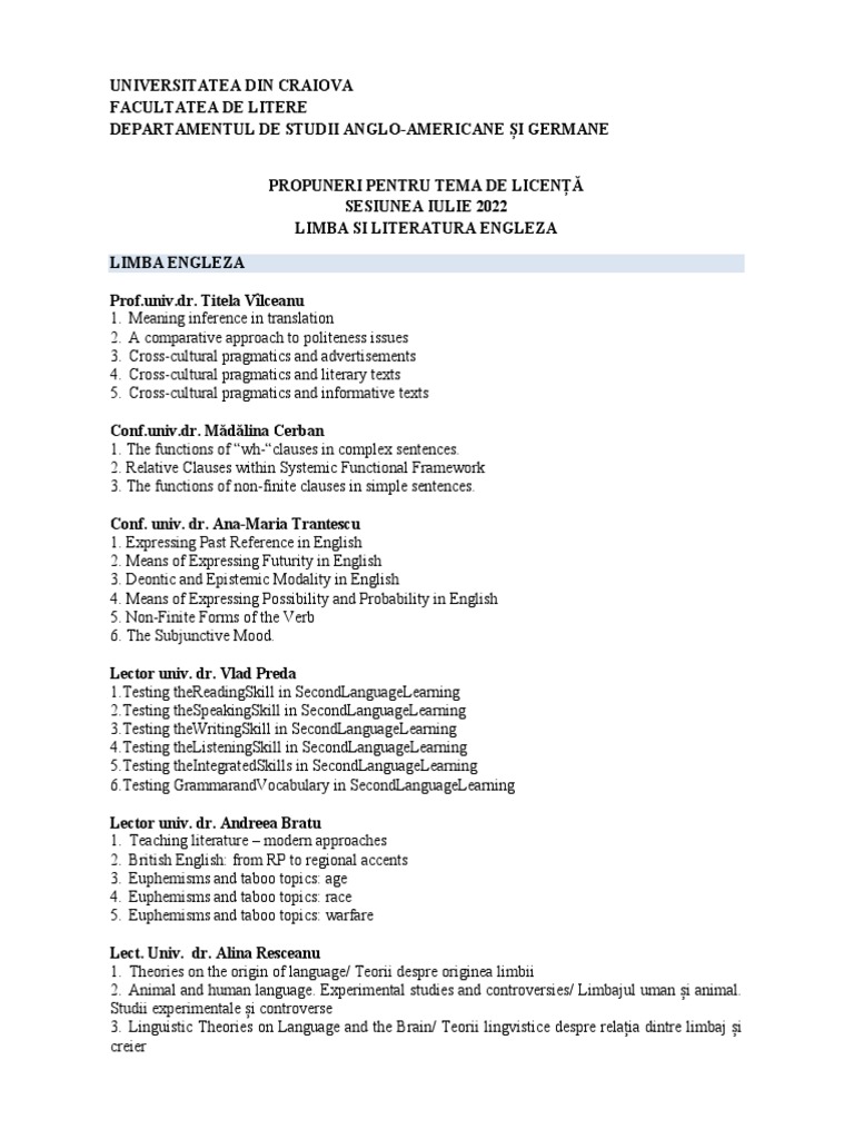 d8 Teme de Licenta 2021-2022 Engleza | PDF | English Language | Clause