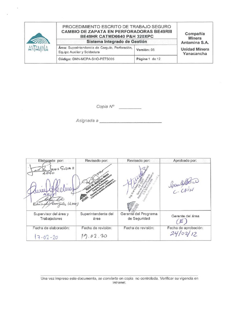 GMN-MCPA-SHO-PETS005 Cambio de Zapata en Perforadoras BE49RIII BE49HR ...