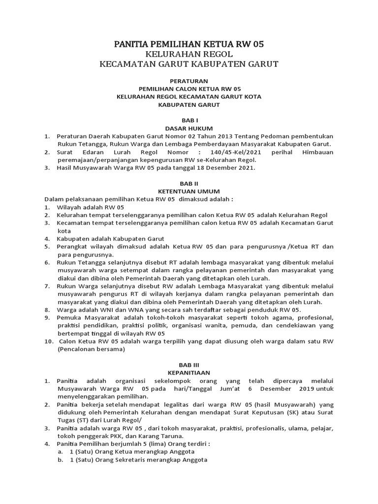 Panitia Pemilihan Ketua RW 05 2021 | PDF