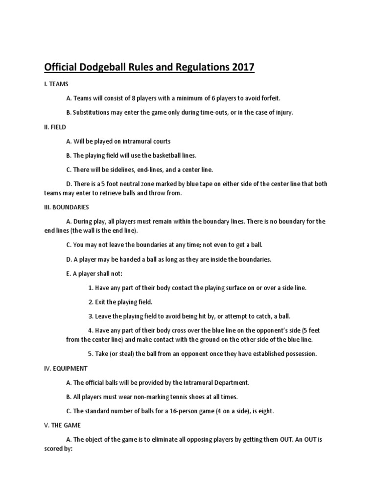 Official Dodgeball Rules and Regulations | PDF | Sports | Sports Rules ...