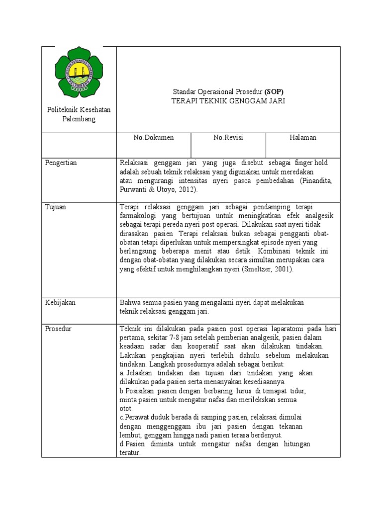 Sop Terapi Teknik Genggam Jari | PDF | Kesehatan Holistik