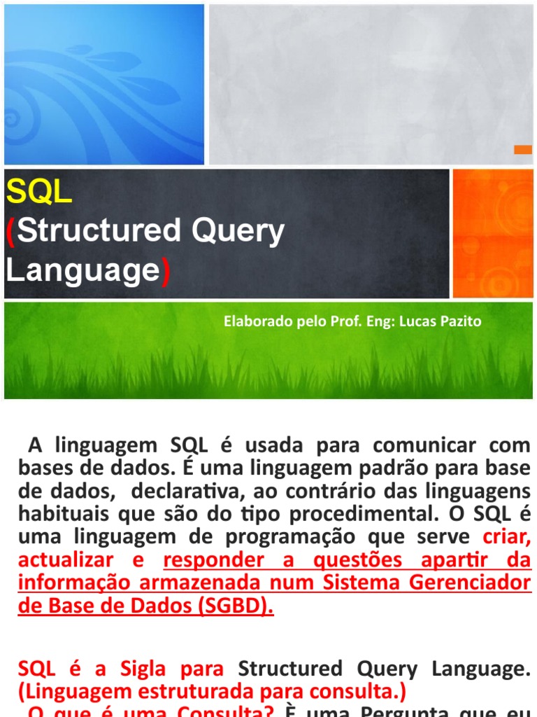 Aula XX - Introdução Ao SQL (Structured Query Language) | Download ...